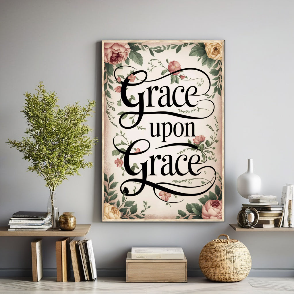 Grace Upon Grace | Romantic Cottagecore Calligraphy Art Print – Lafia Craft